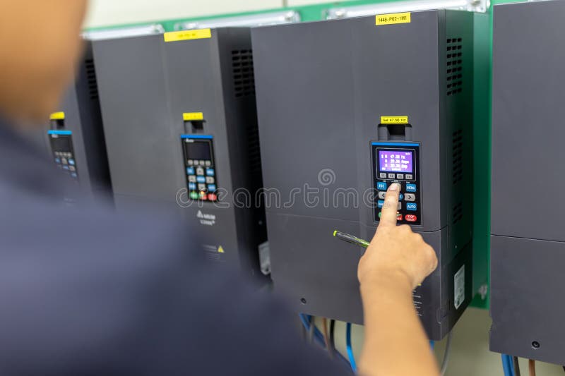 Inverter Control Room System Electrical Engineers Monitor The Controller S Frequency And Current