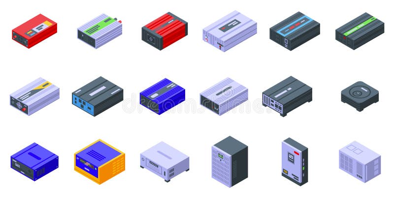 Inverter Icons Set Isometric Vector. Solar Technology Stock Vector ...