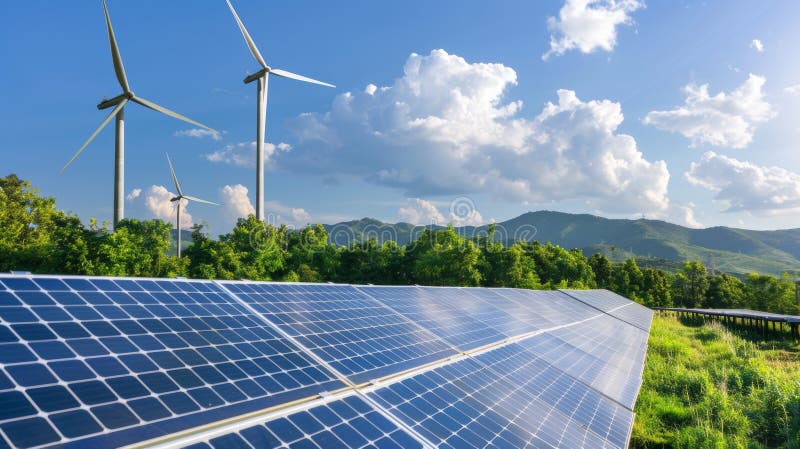 Inverters and Solar Panels for Wind Power Generation Stock Illustration ...