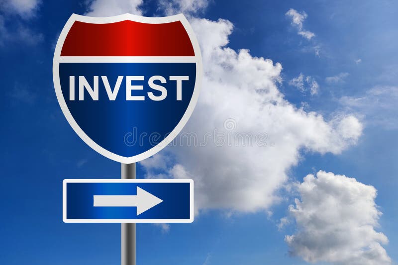 Invest Word with Red and Blue Road Sign Stock Illustration ...