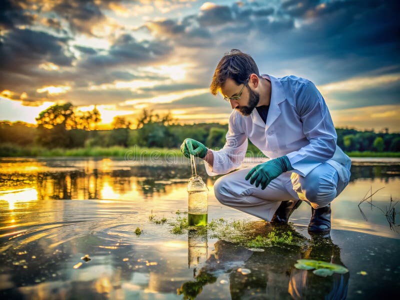 Investigating Water Quality a Biologist Examines a Polluted Pond Sample ...