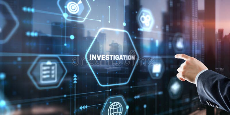 Investigation Business Concept. Man Presses Investigations Button on a ...