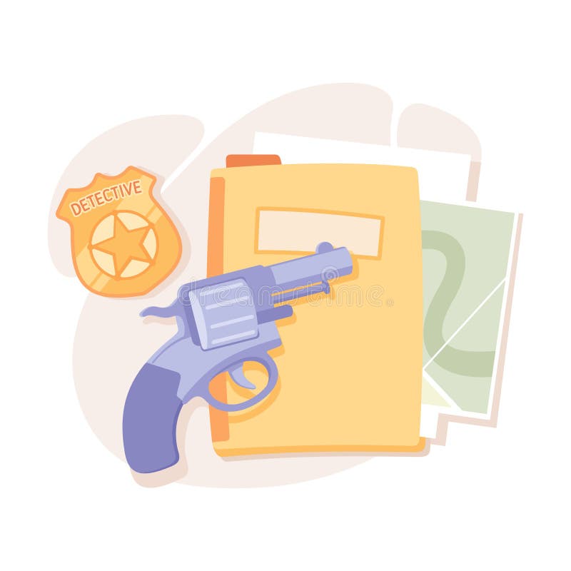 Investigation and Detective Work with Badge, Pistol and Document Folder ...