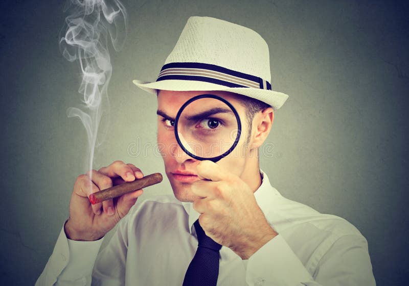 Investigator Young Man Looking through Magnifying Glass Stock Image ...