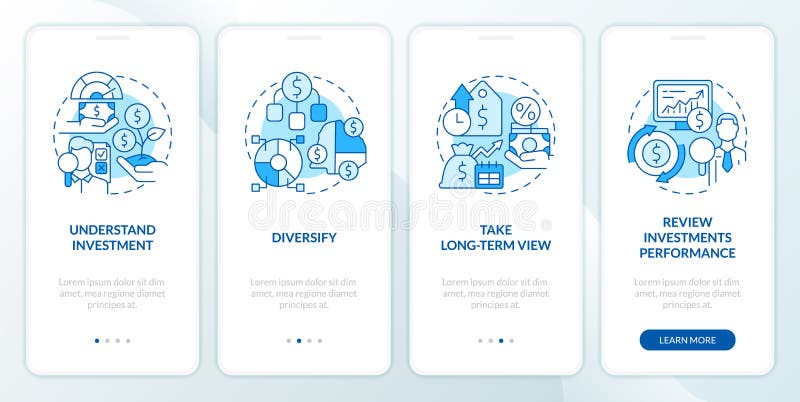 Investing Rules Blue Onboarding Mobile App Screen Stock Vector ...