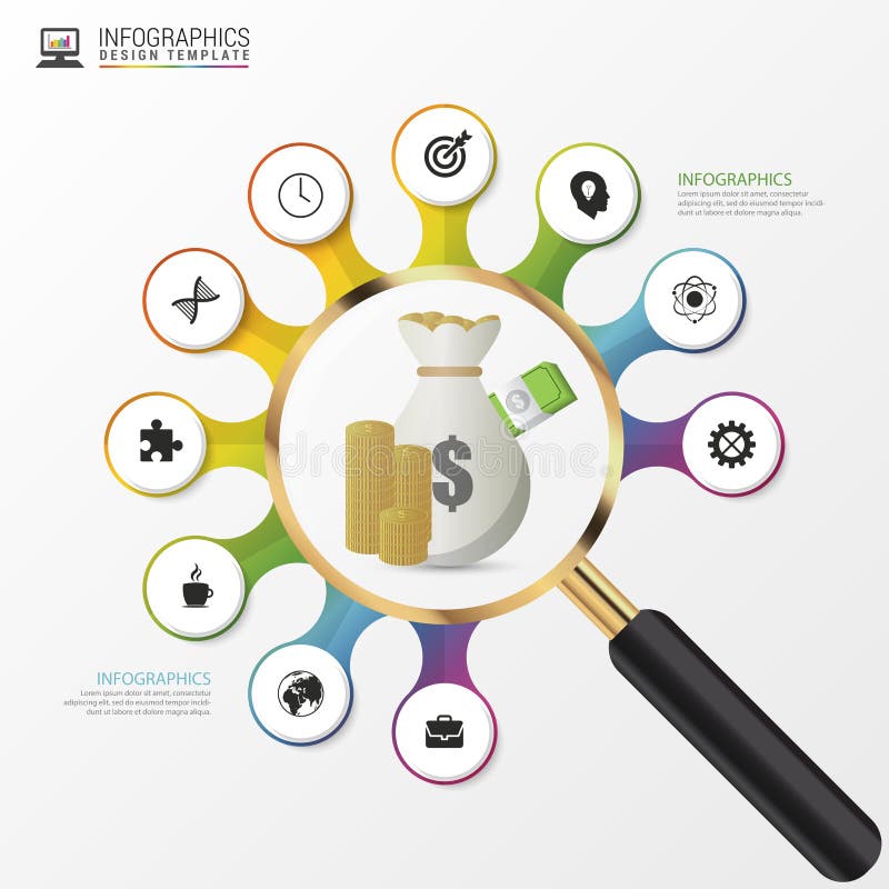 Investment Analysis Graphic Design Concept with Magnifying Glass ...