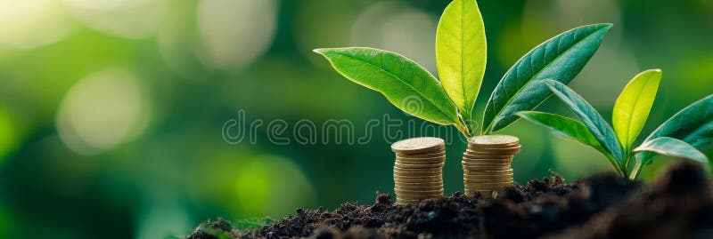 Investment and Growing Business Concept with Green Plant, Coins on ...
