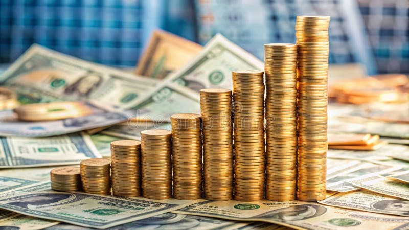 Investment Growth Visualization Stacked Coins and Rising Bar Chart ...