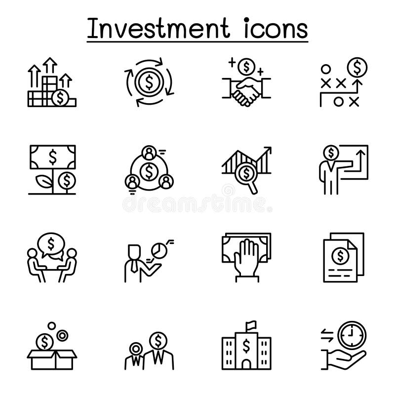 Investment Icon Set in Thin Line Style Stock Vector - Illustration of ...