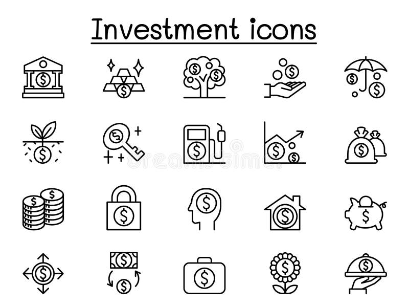 Investment Icons Set in Thin Line Style Stock Vector - Illustration of ...