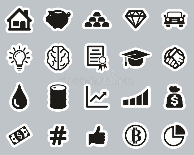 Investment Plan Icons Black & White Sticker Set Big Stock Vector ...