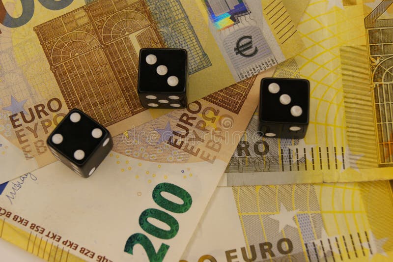 Investment with Risks Concept Three Dice on 200 Euro Banknotes. Stock ...
