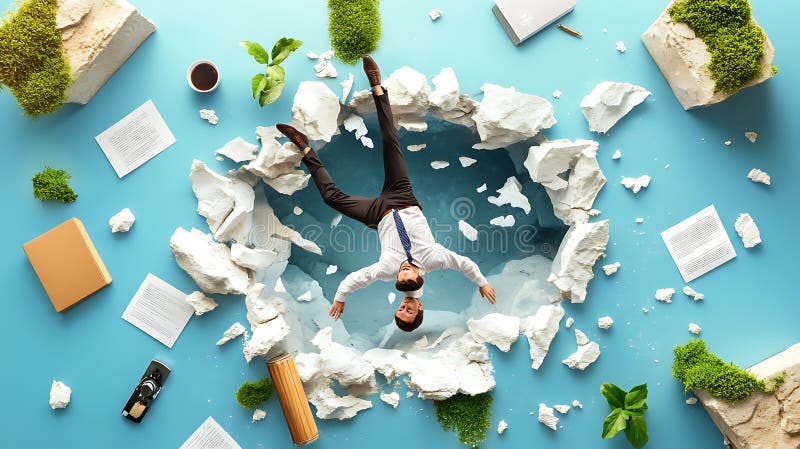 Investor Falling into a Pit of Failed Startups, Depicting ...