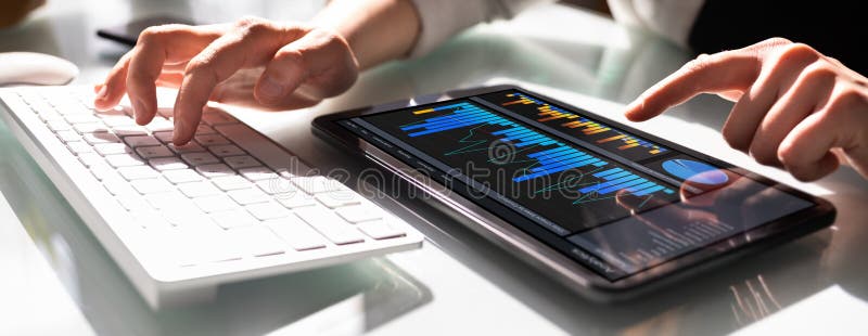 Investor KPI Analytics Graph. Hand Pointing Stock Photo - Image of copy ...