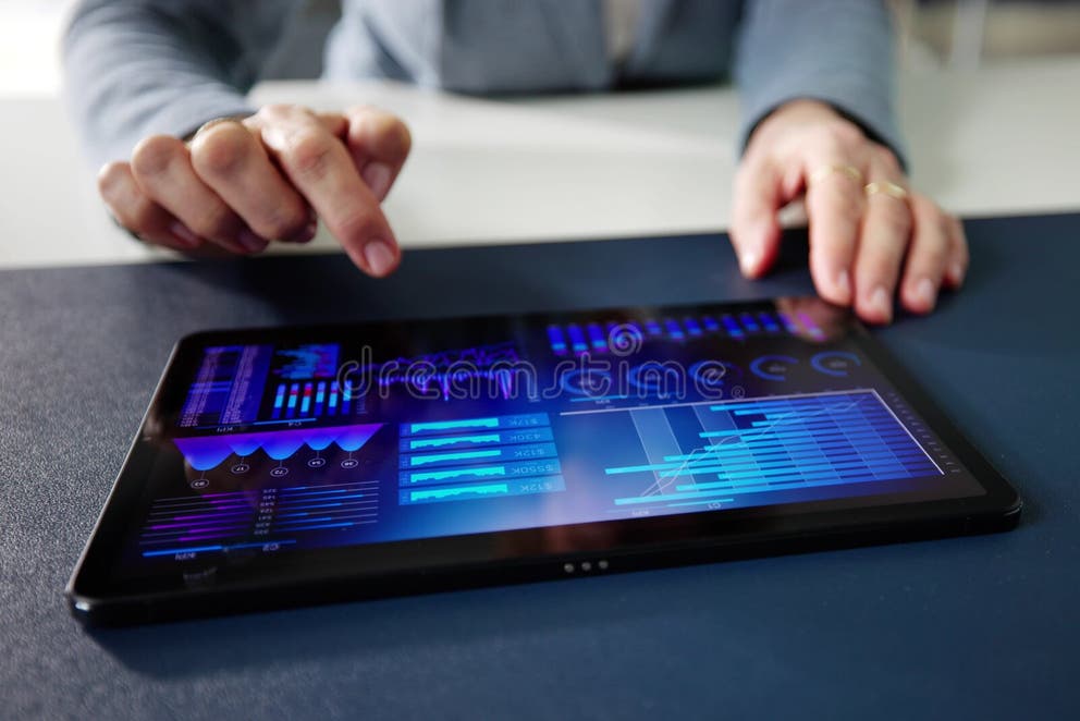 Investor KPI Analytics Graph. Hand Pointing Stock Photo - Image of ...