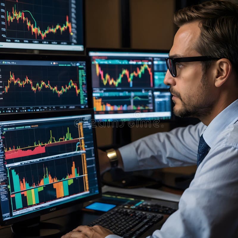 Investor Reviewing Stock Performance Reports, Graphs, and Trading Data ...