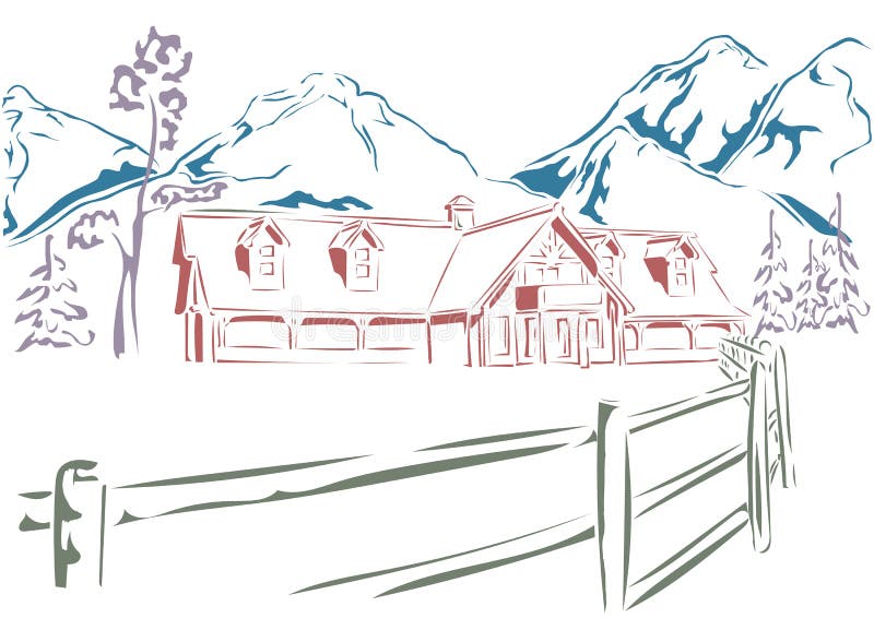 El Paisaje Americano Del Rancho Con El Vaquero Viste En La Cerca Vector ...