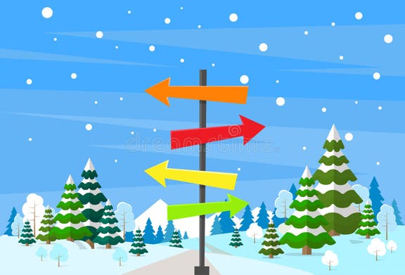 Invierno Forest Landscape Sign Direction Way Ilustración del Vector ...