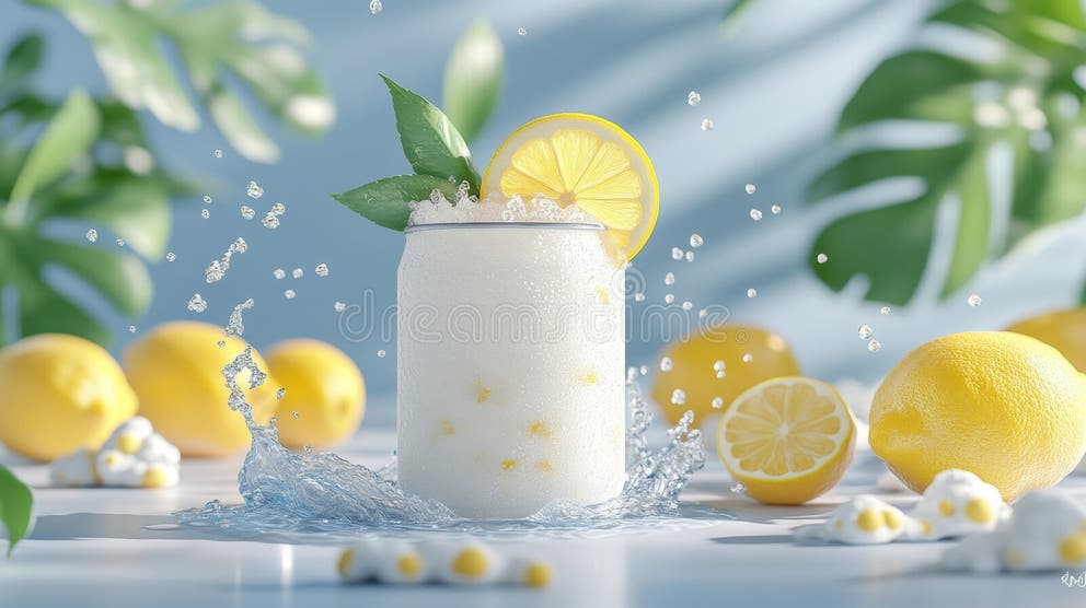 Invigorating Lemon Can with Splash, Abstract Background Stock Image ...