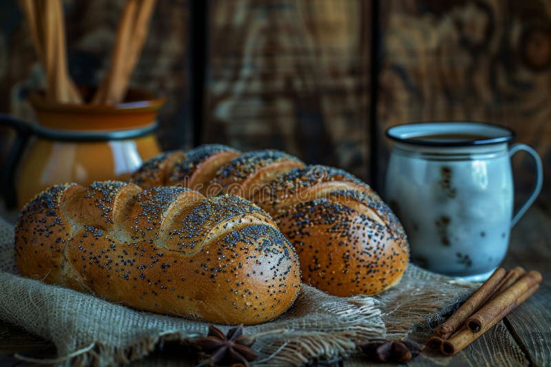 Invigorating Morning Vibes Rustic Breakfast Featuring Poppy Seed Buns ...