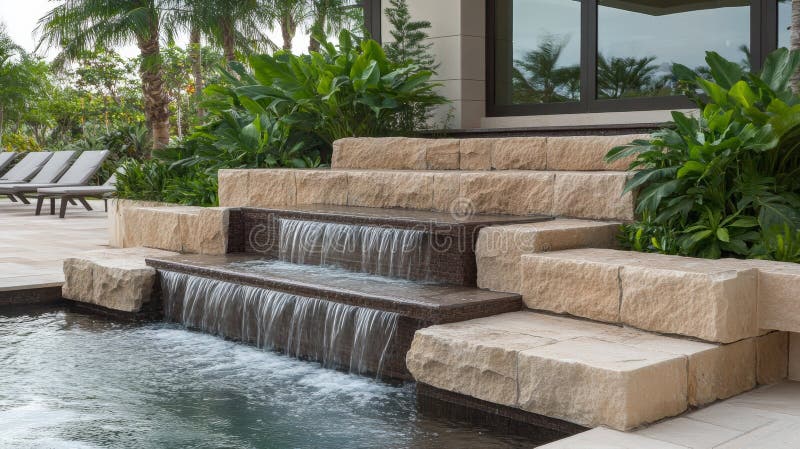 Invigorating Oasis, a Tranquil Blue Pool with Cascading Waterfall and ...