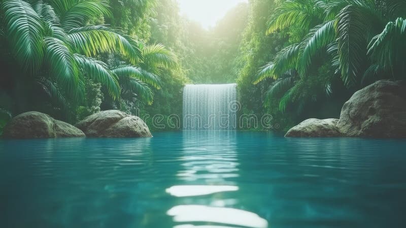 Invigorating Waterfall Pool Tranquil Escape Surrounded by Lush Greenery ...
