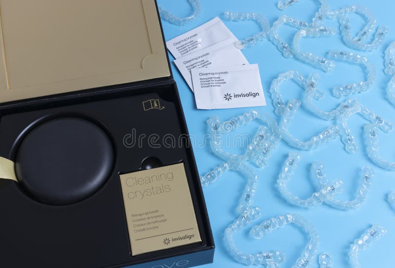Invisalign Transparent Retainers Box Package on Blue Backround ...