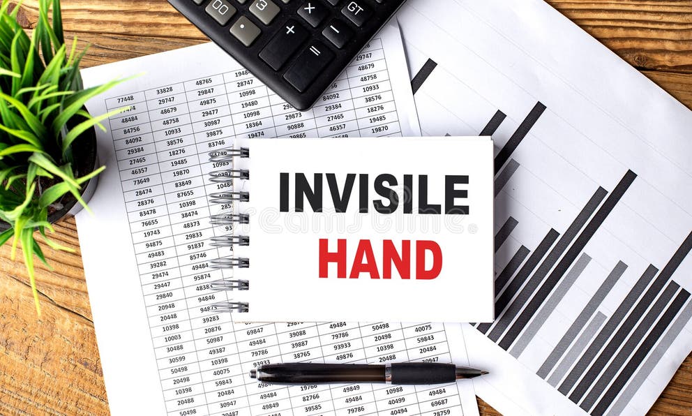 INVISIBLE HAND Text on a Notebook with Chart and Calculator Stock Image ...