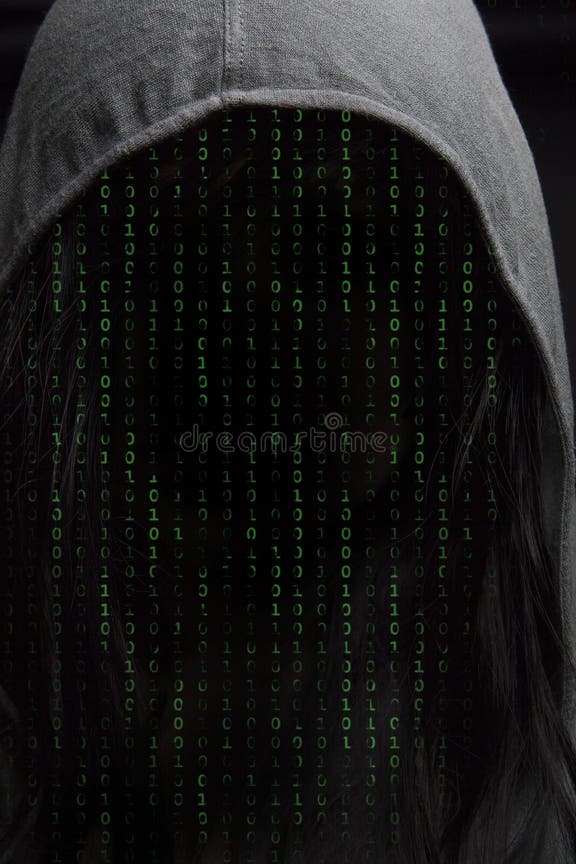 Invisible Person with Grey Hood and Binary Code Stock Illustration ...