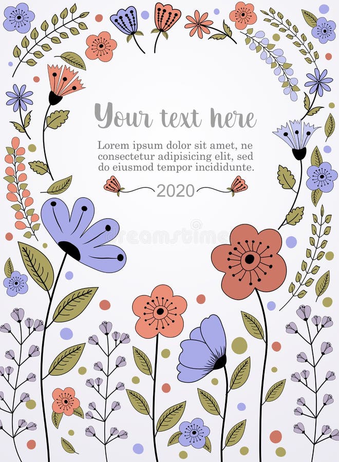 Flowers Doodle Invitation or Greeting Card. Stock Vector - Illustration ...