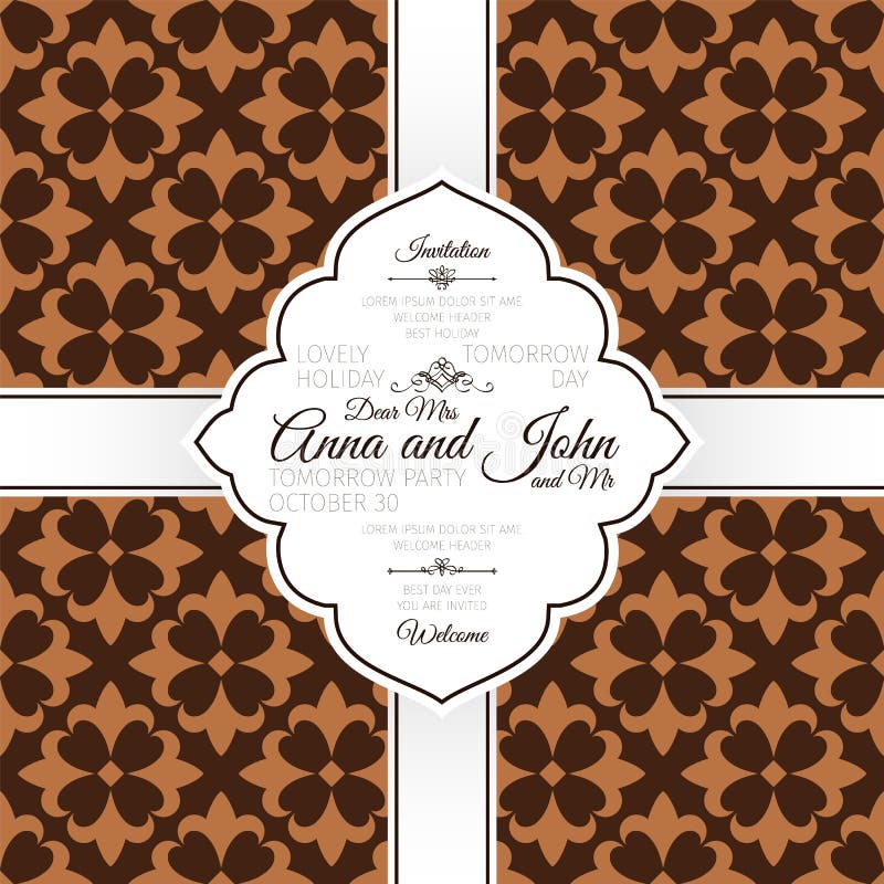 Invitation Card with Brown French Pattern Stock Vector - Illustration ...