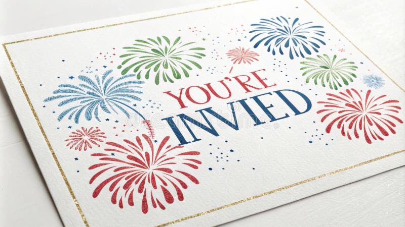Invitation Card with Fireworks Celebrating a Festive Event Stock Photo ...