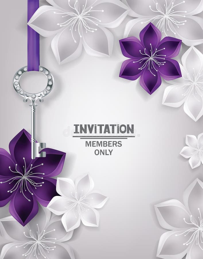 Invitation Card with Gold Key and Floral Background. Stock Vector ...