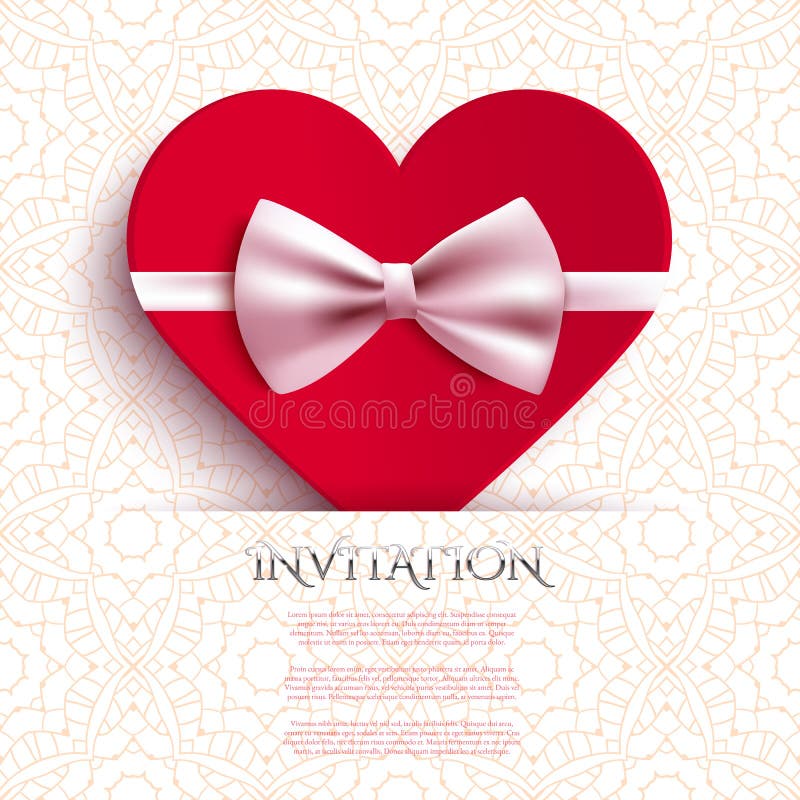 Invitation Card with Heart and Bow Stock Vector - Illustration of ...
