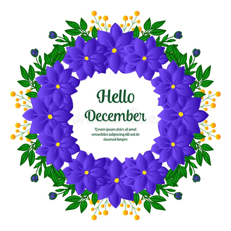 Invitation Card Hello December, with Decoration of Purple Flower Frame ...