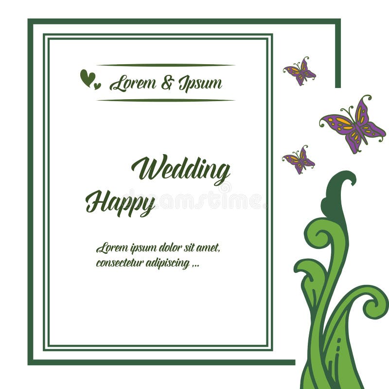 Invitation Card with Lettering of Happy Wedding, Border Frame with ...