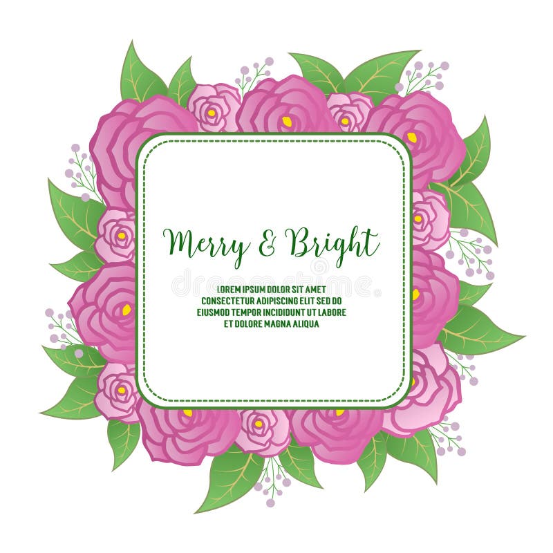 Invitation Card Merry and Bright, with Element of Pink Rose Flower ...