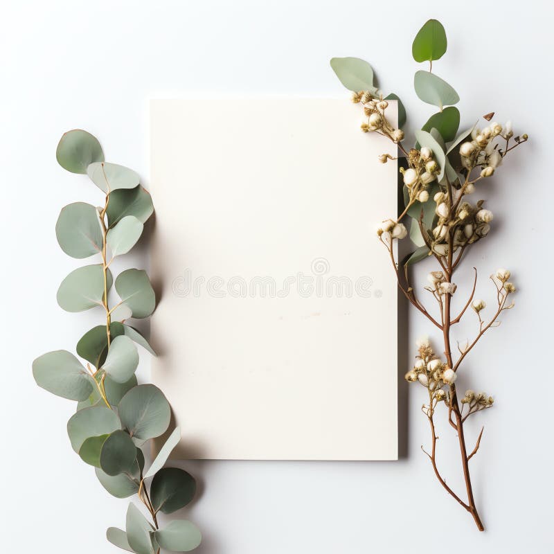 Invitation Card Mockup 5x7 on Neutral Background with Eucalyptus Leaves ...