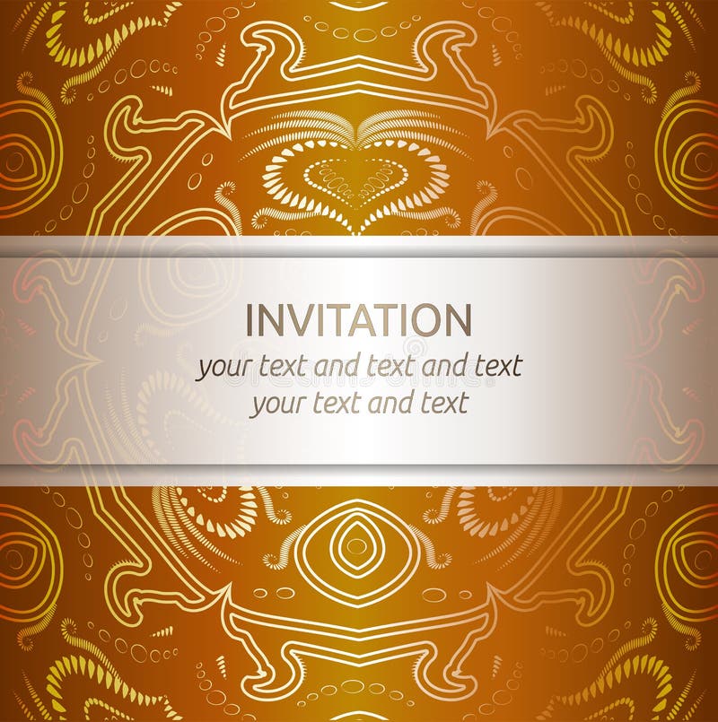 Invitation Card in Orange and Gold with Ornaments Stock Vector ...