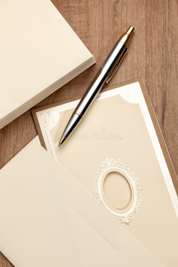 Invitation card with pen stock image. Image of wood, writing - 41715521