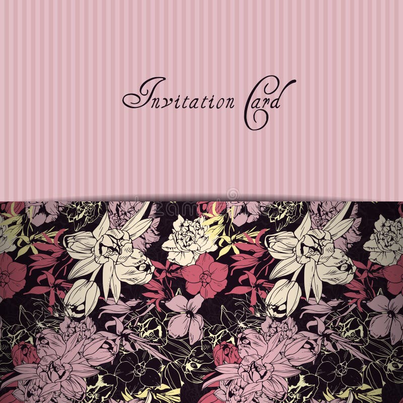 Invitation Card with Seamless Flower Border Stock Vector - Illustration ...