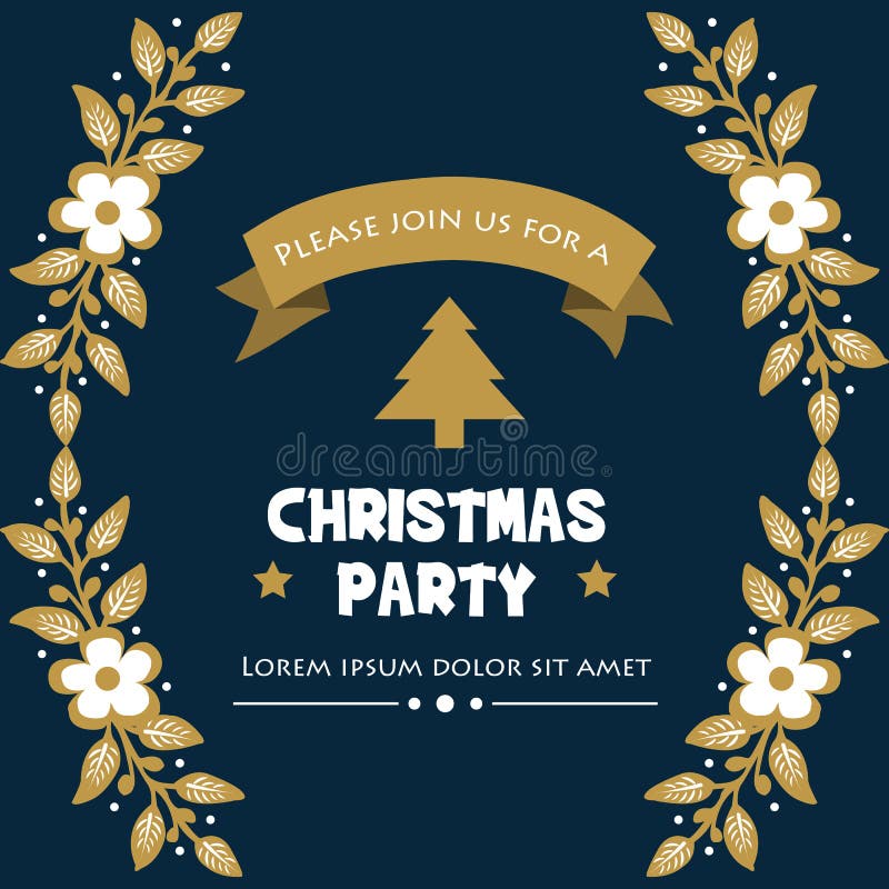 Invitation Card Template Christmas Party, with Drawing of Leaf Floral ...