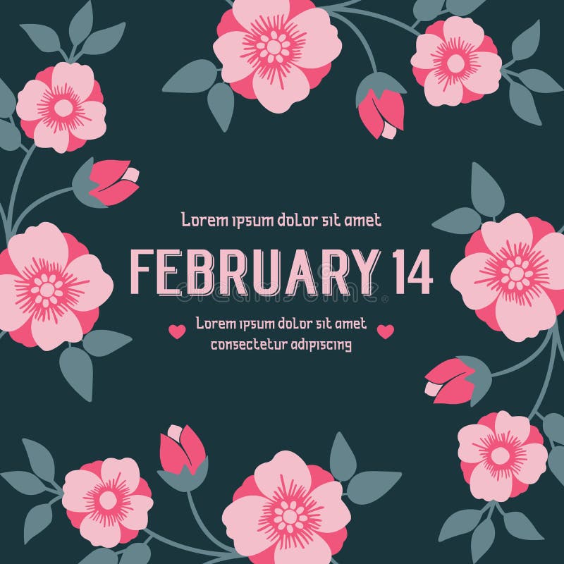 Invitation Card Template Design for 14 February, with Romantic Leaf and ...