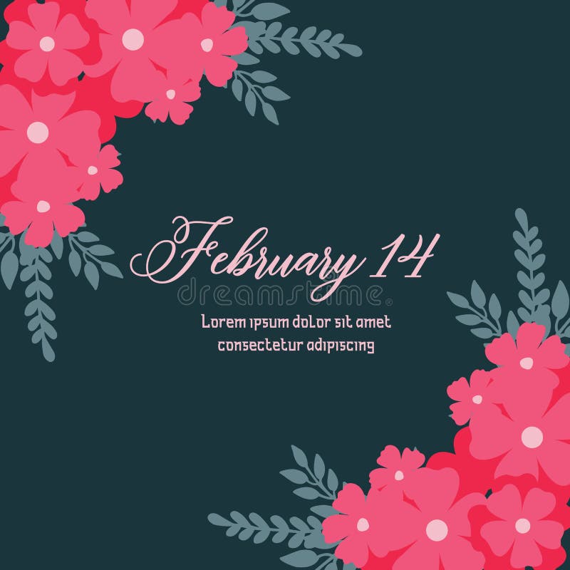 Invitation Card Template Design for 14 February, with Seamless Leaf and ...