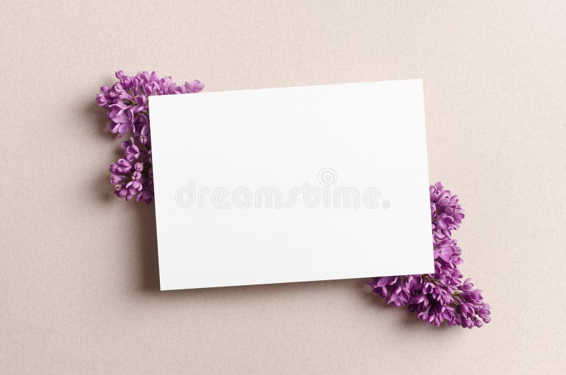 Invitation Card Template with Flowers Composition, Blank Card Mockup ...