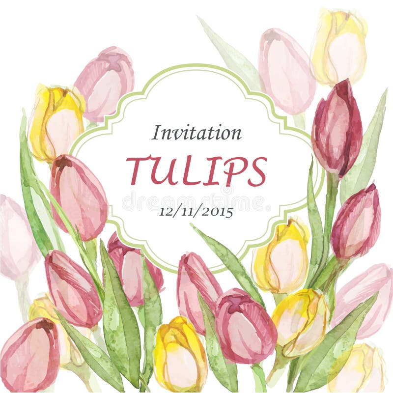 Invitation Card with Watercolor Tulips. Stock Vector - Illustration of ...