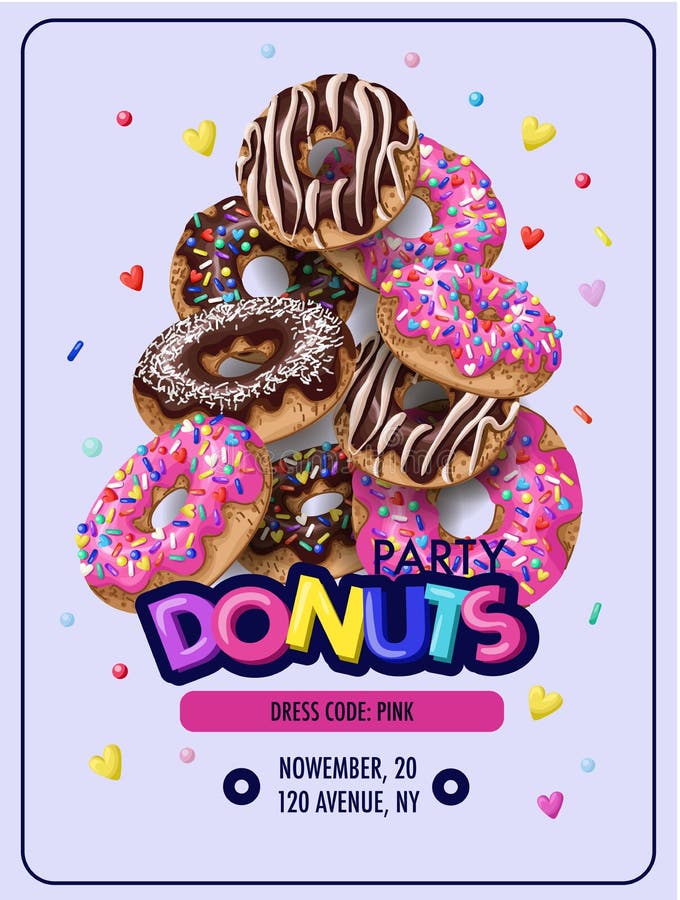 Invitation for Donuts Party, Flyer. Vector. Stock Vector - Illustration ...