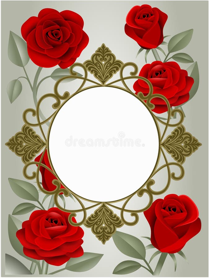 Invitation Or Greeting Card With Red Roses And Golden Frame Stock ...