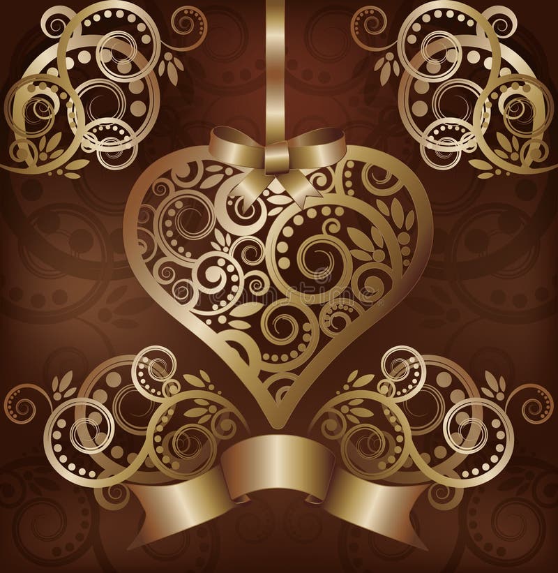 Invitation Love Card with Golden Heart Stock Vector - Illustration of ...