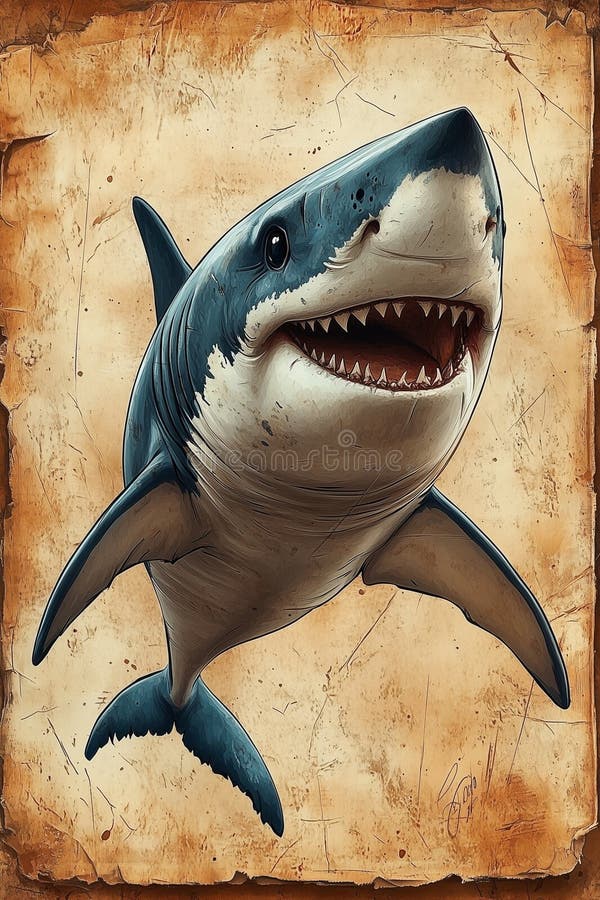 Invitation with a Shark, Vintage Card Ai Illustration Stock ...